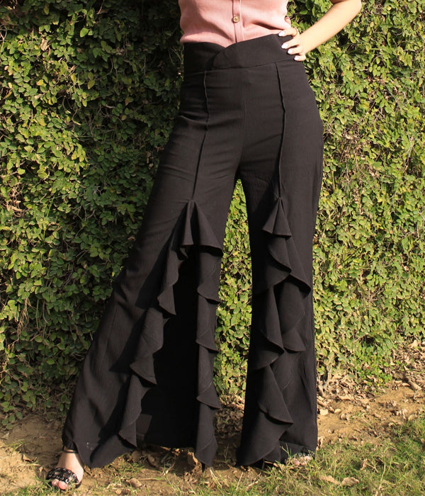 Front Slit Black Pants Mezenor