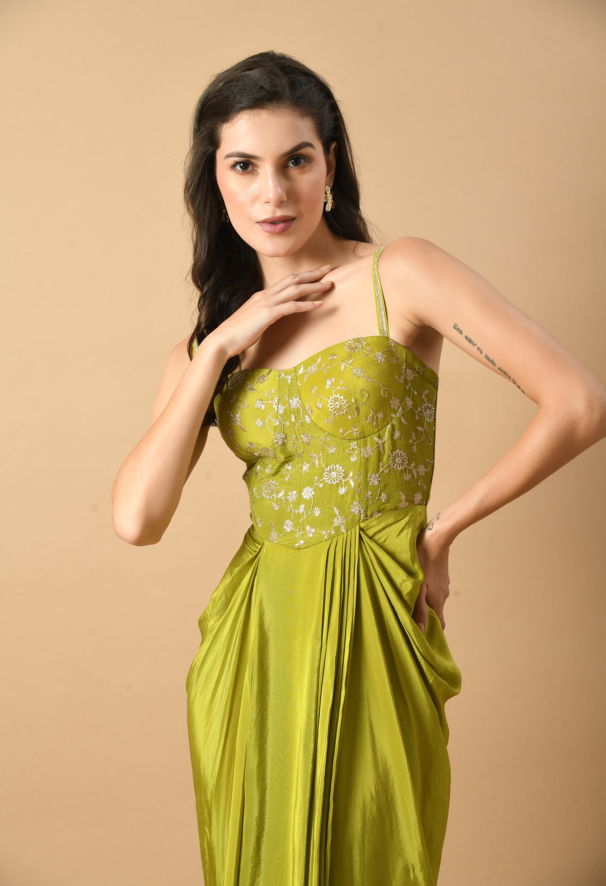 Green Draped Corset Dress | Mezenor