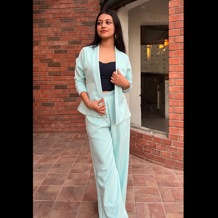 Sky Blue Blazer Co-ord Set | Mezenor